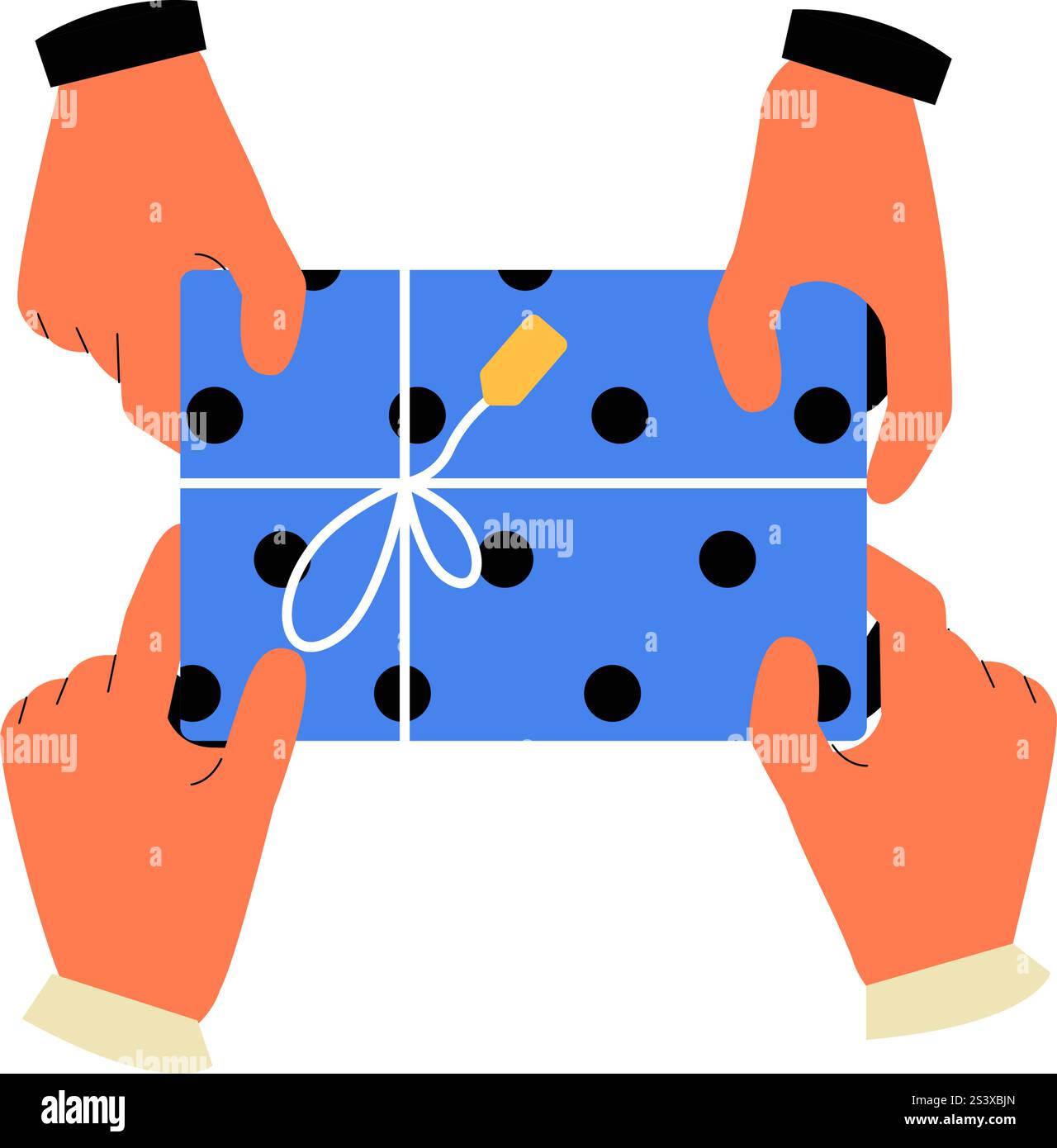 Multiple Hands Exchanging A Wrapped Gift Box In Flat Vector ...
