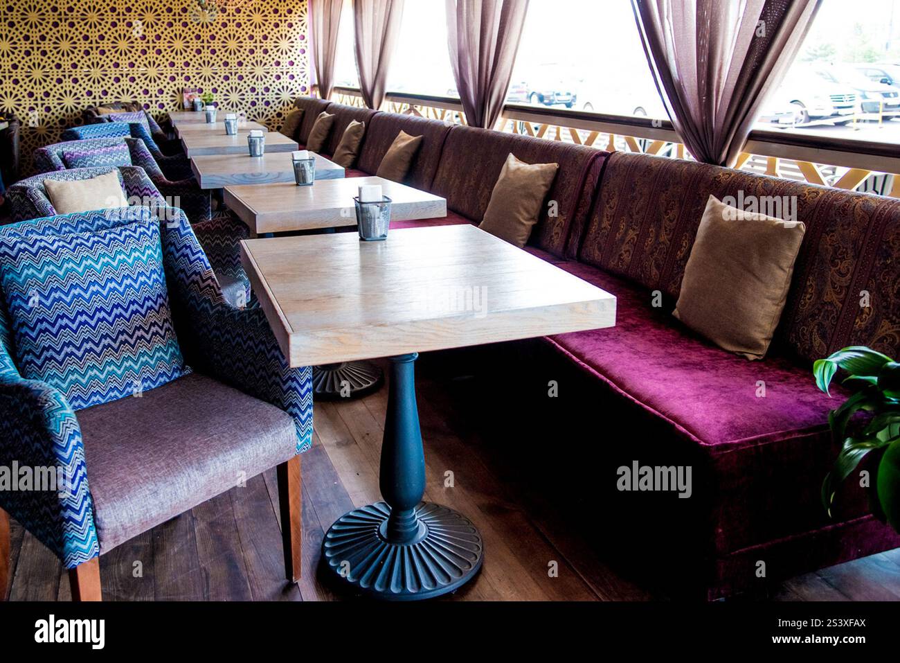 Interior of the summer veranda of a coffee shop, oriental style ...