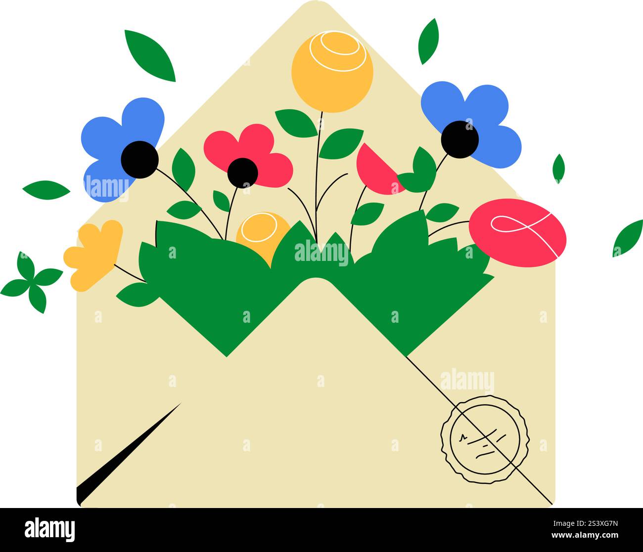 Envelope With Flowers In Flat Vector Illustration Symbolizing ...