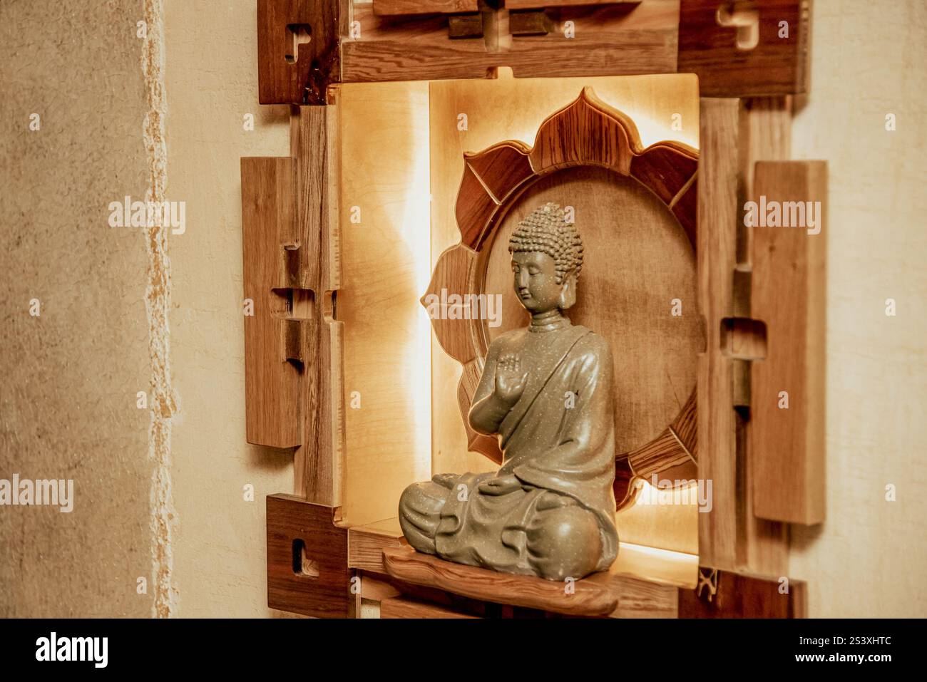 Restaurant cafe interior detail, trendy stylish bar design, Buddha ...