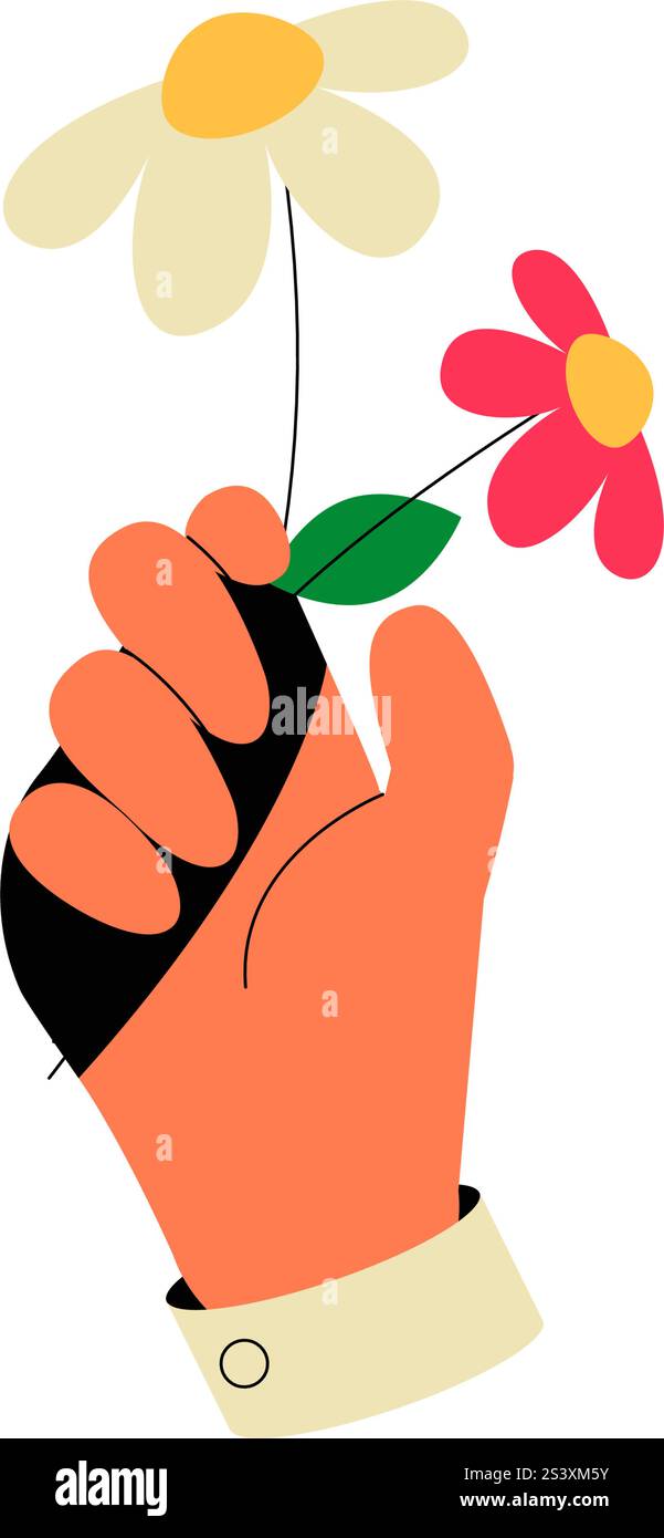 Hand Holding Flowers In Flat Vector Illustration Symbolizing ...