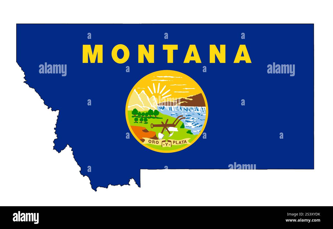 Montana flag with the border outline Stock Photo - Alamy