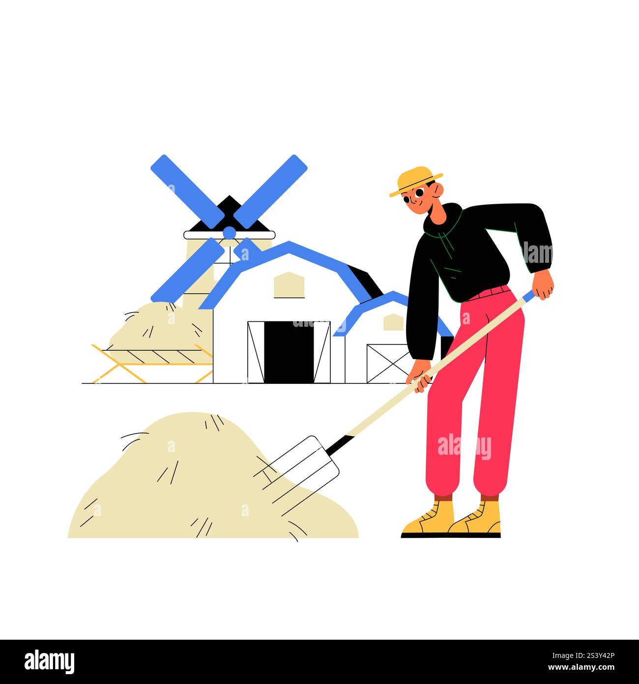 Farmer raking hay Stock Vector Images - Alamy