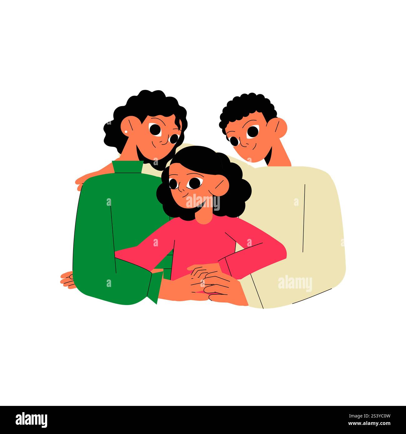 Happy Family Hugging In Flat Vector Illustration Symbolizing Love ...