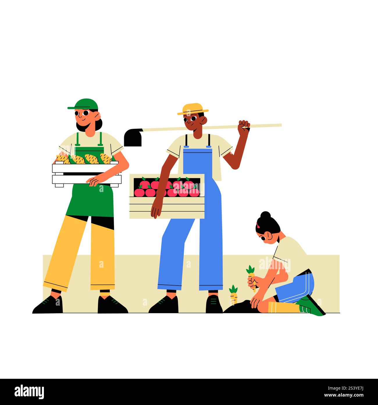 Group Of Farmers Harvesting Vegetables In Flat Vector Illustration ...