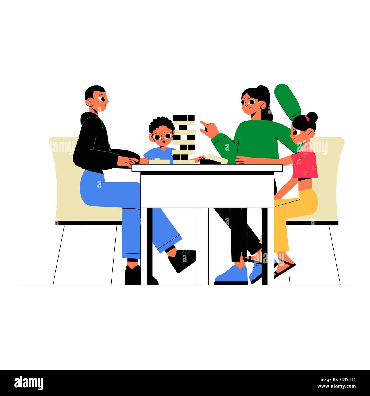 Family Playing Board Game Together In Flat Vector Illustration ...