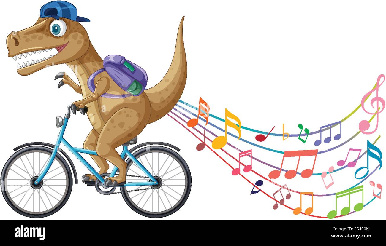 A dinosaur rides a bike with colorful music notes Stock Vector Image ...