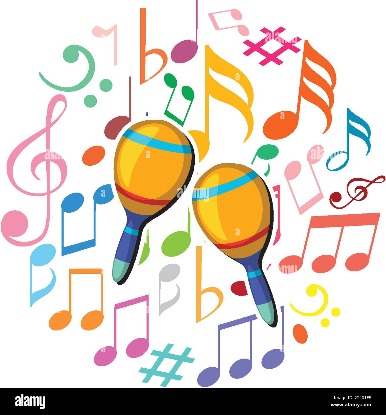 Vibrant maracas surrounded by colorful musical notes Stock Vector Image ...