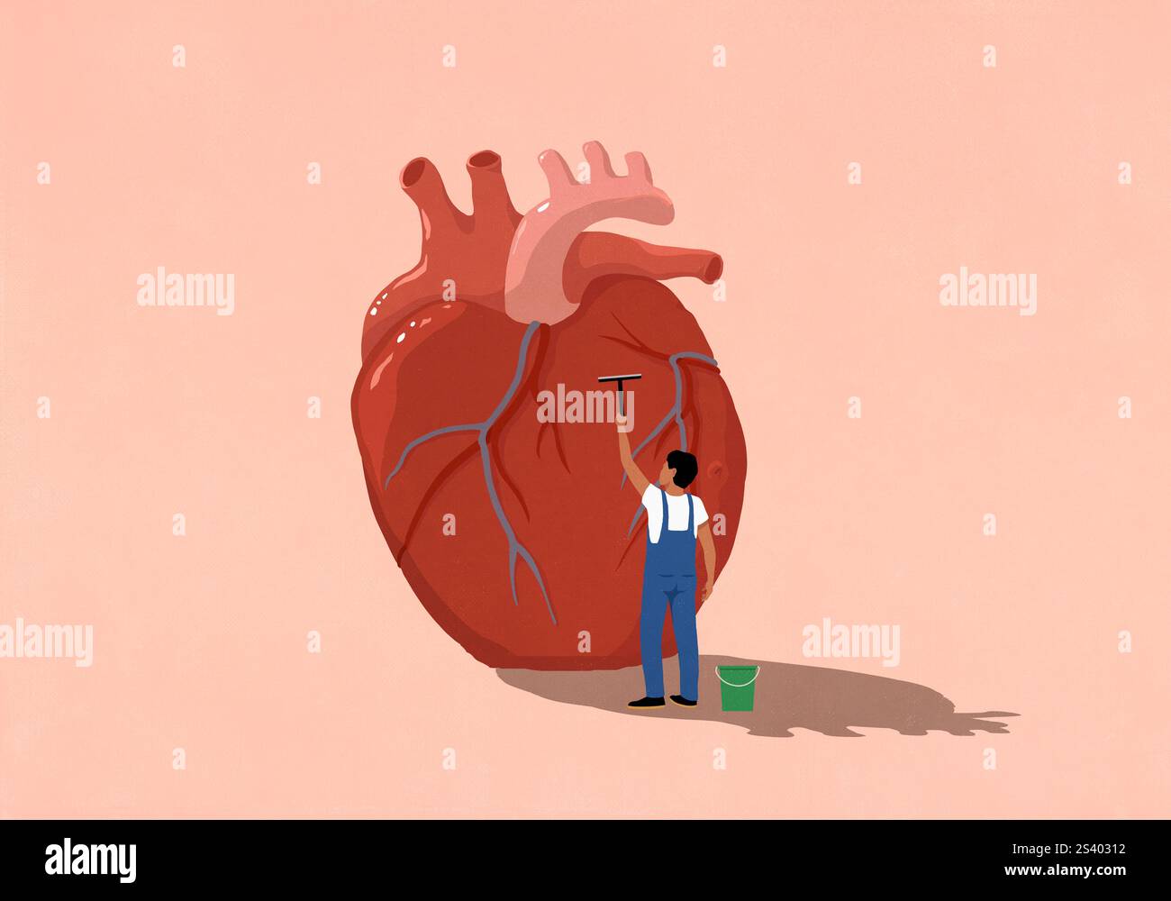 Man with squeegee cleaning large heart Stock Photo - Alamy