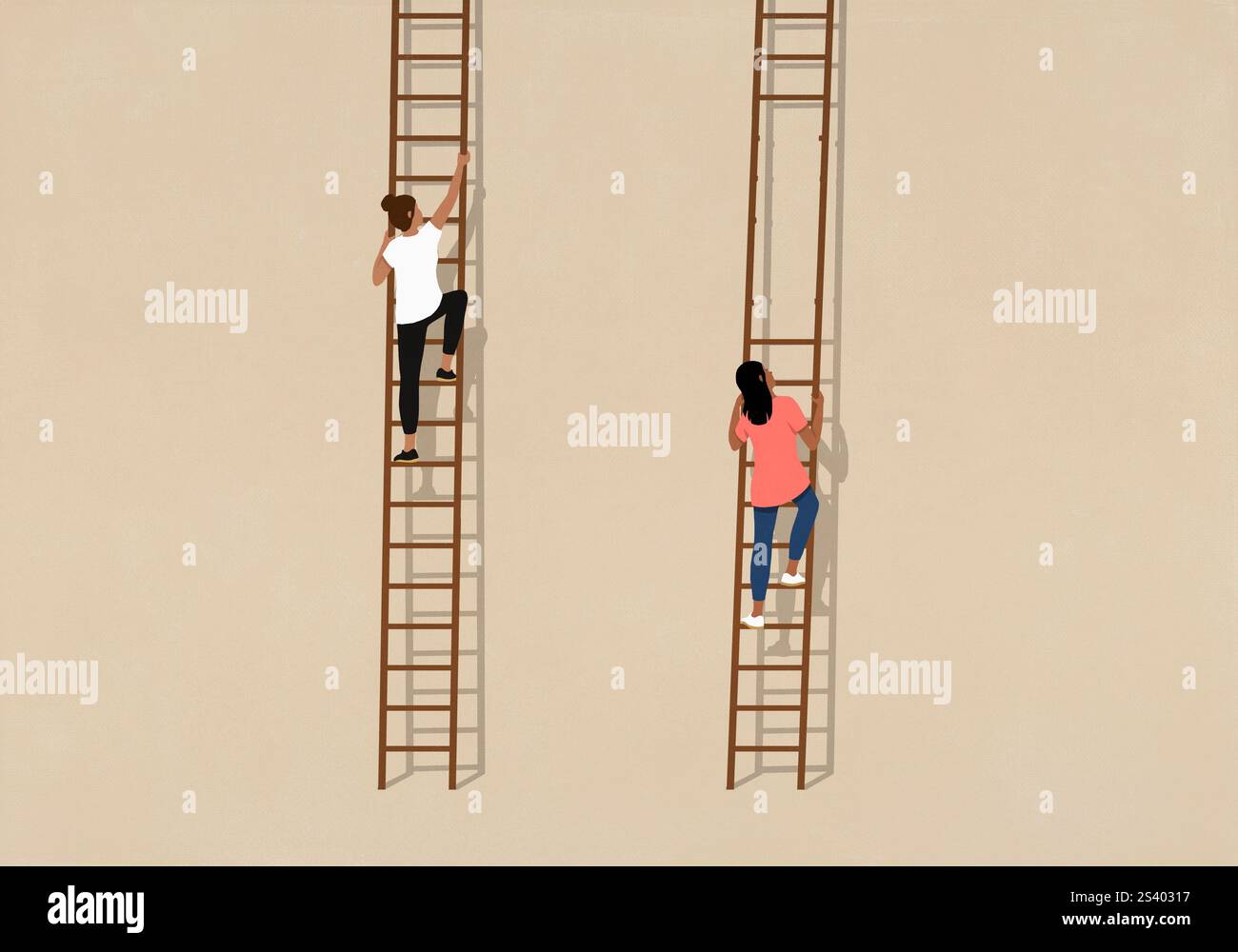 Women climbing different ladders, one with missing rungs Stock Photo ...