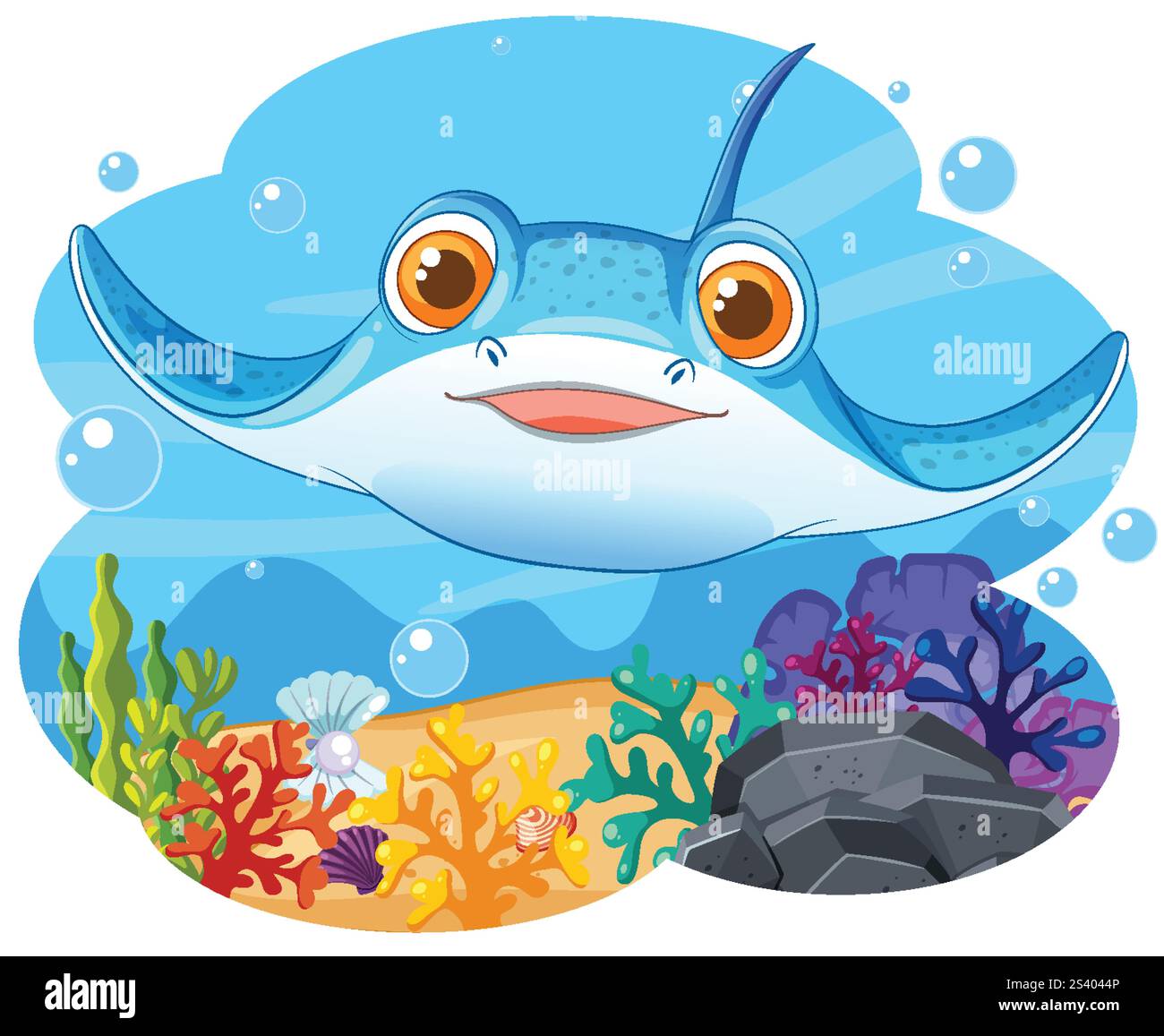A cheerful ray glides above colorful coral reef Stock Vector Image ...