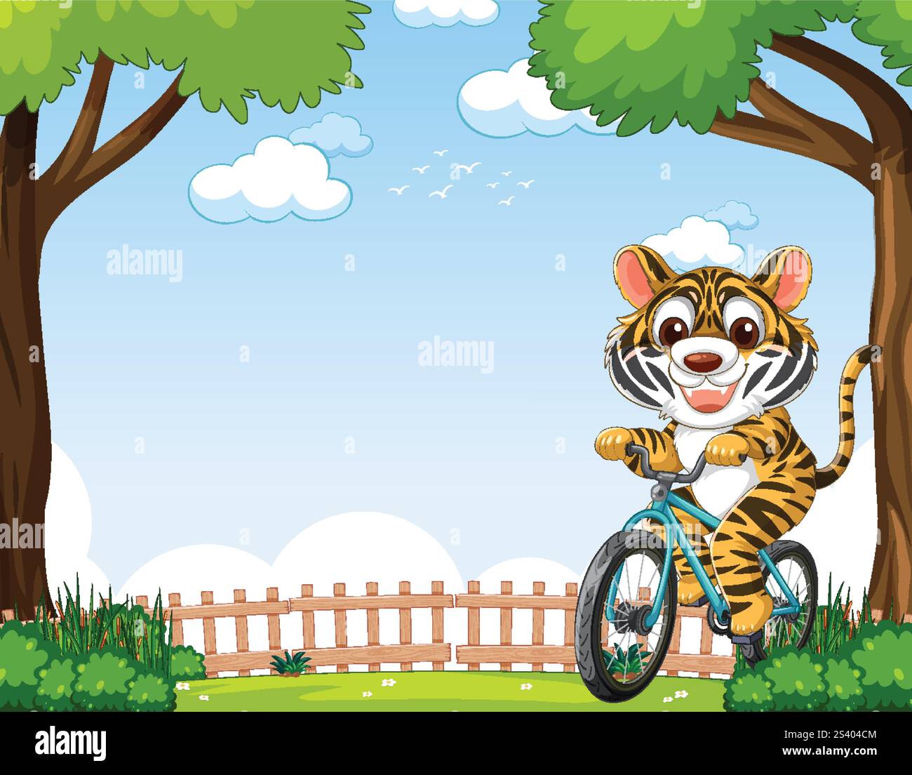 A cheerful tiger cycling between two trees Stock Vector Image & Art - Alamy