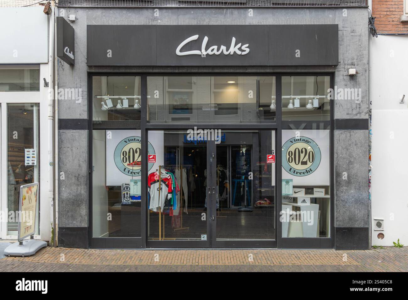 Utrecht, the Netherlands. 20 June 2024. Clarks shoe store logo above ...
