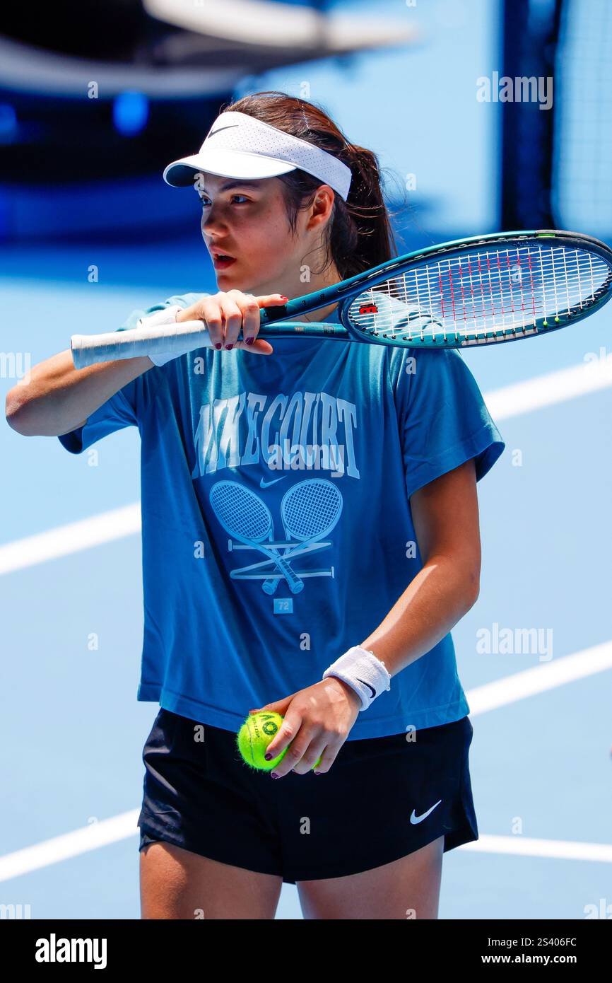 Melbourne, Australia 10.01.25. Emma Raducanu (GBR) is in action during ...