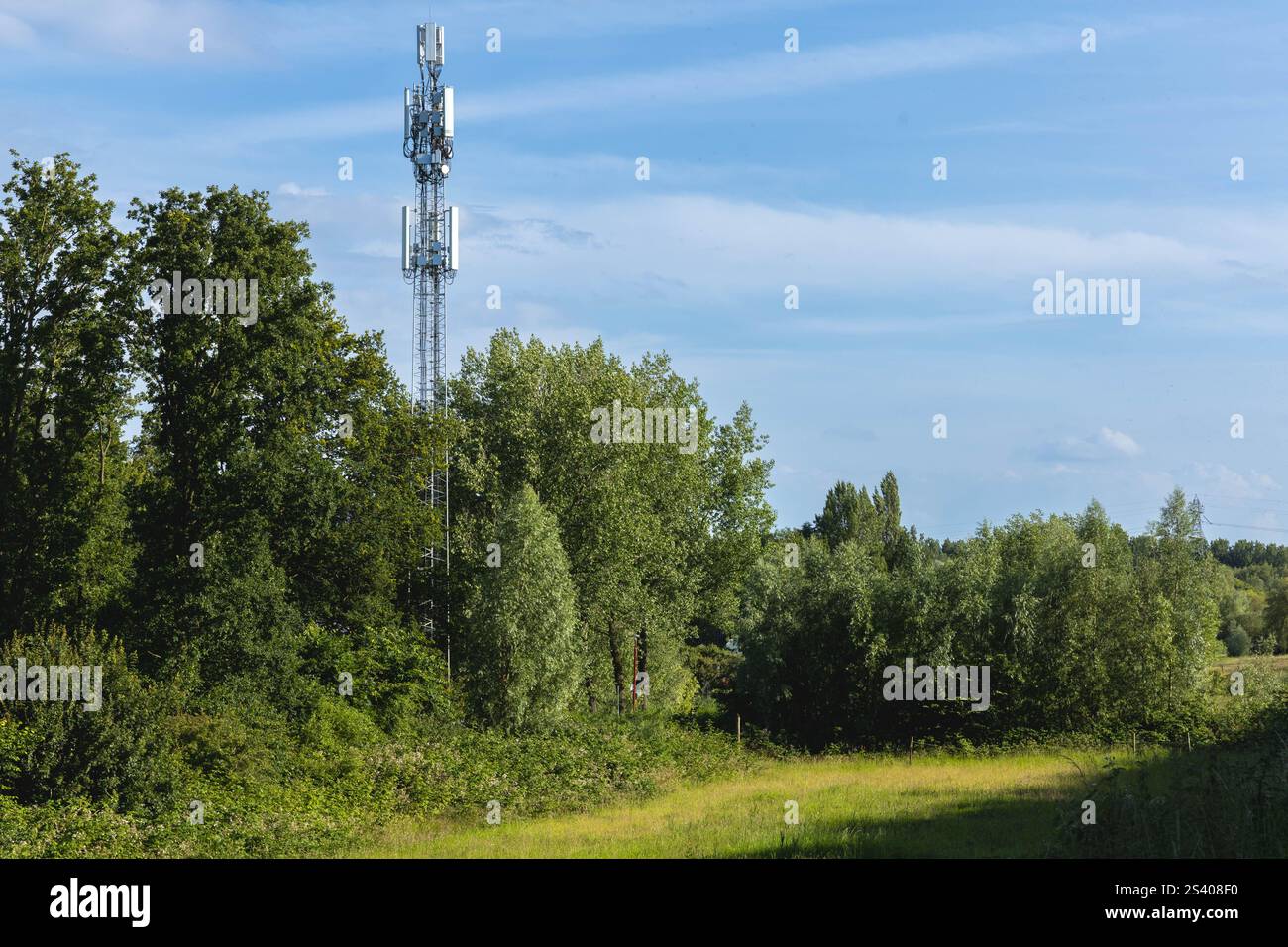 Mobile data transmission tower for 4G and 5G in a park the Netherlands ...