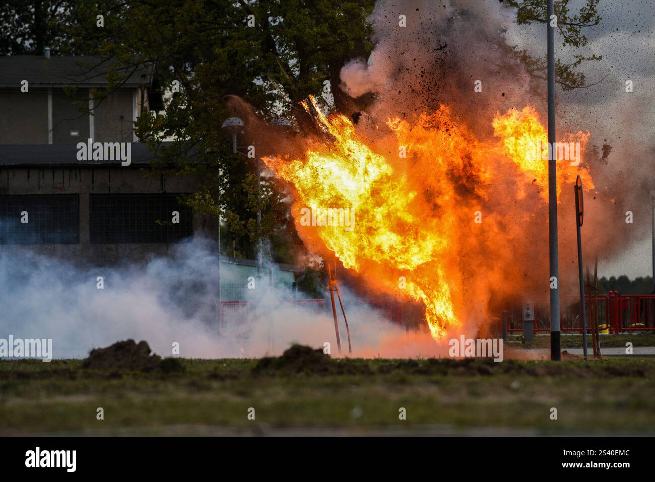 Fire and smoke during the explosion outside Stock Photo - Alamy