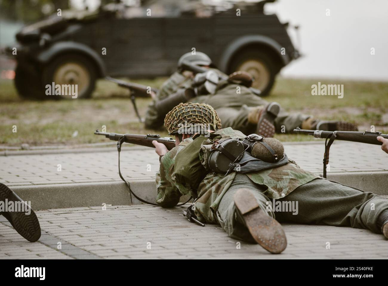 Historical reenactment of World War II, the fight between the Nazis and ...