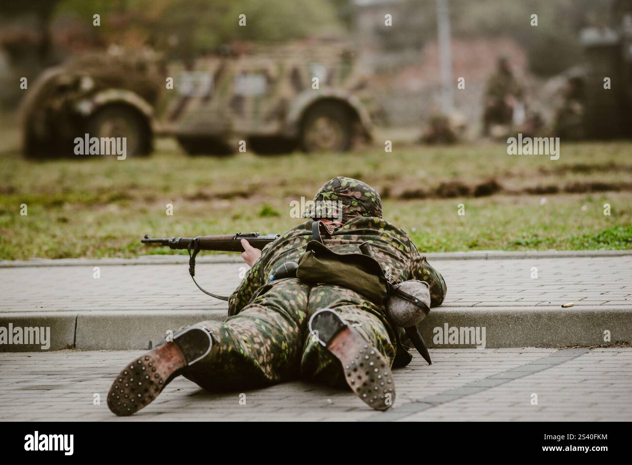 Historical reenactment of World War II, the fight between the Nazis and ...