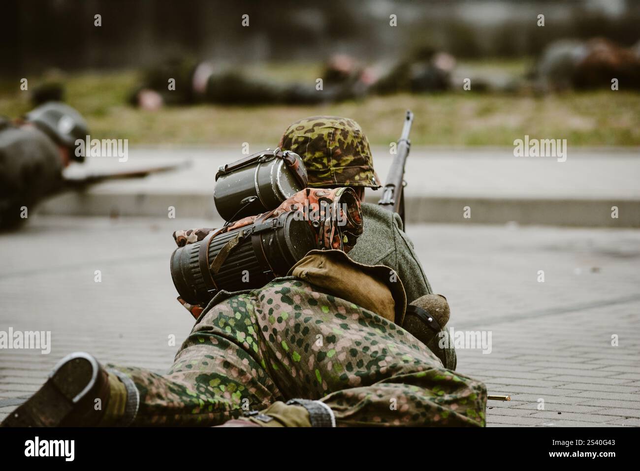 Historical reenactment of World War II, the fight between the Nazis and ...