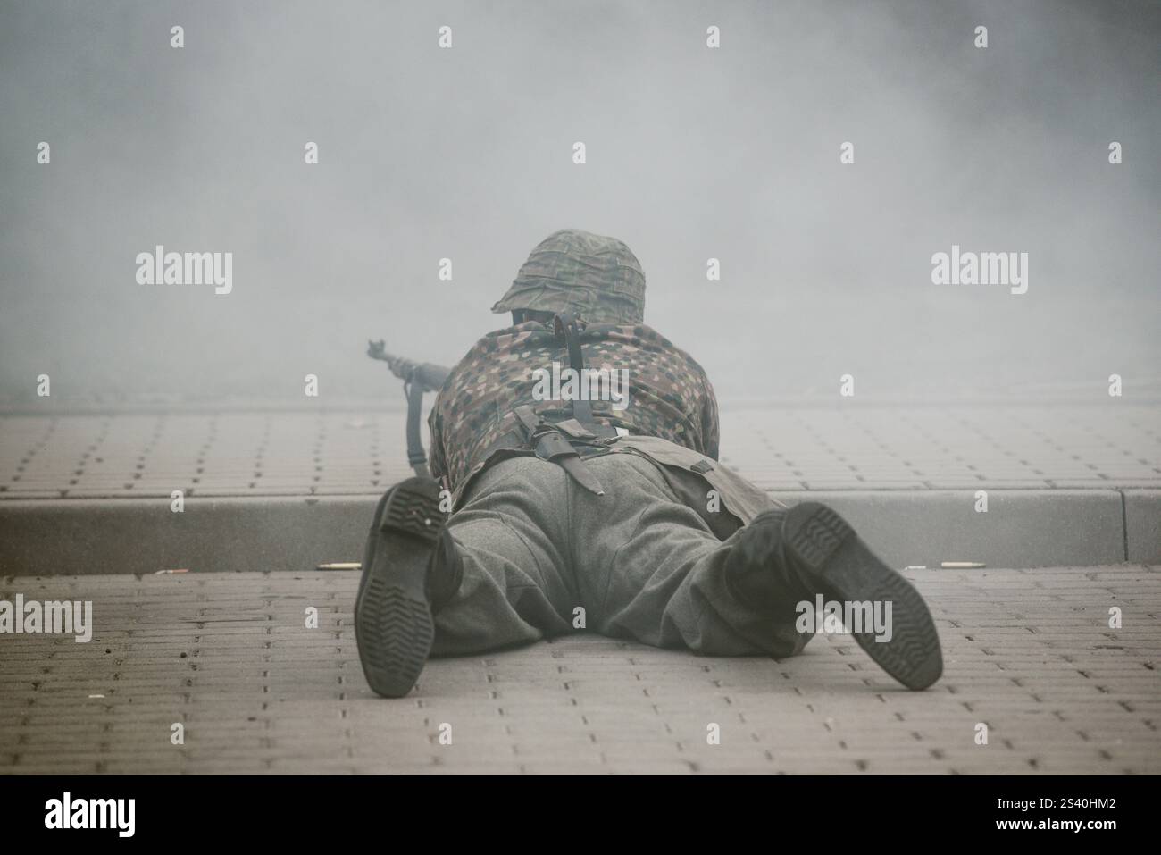 Historical reenactment of World War II, the fight between the Nazis and ...