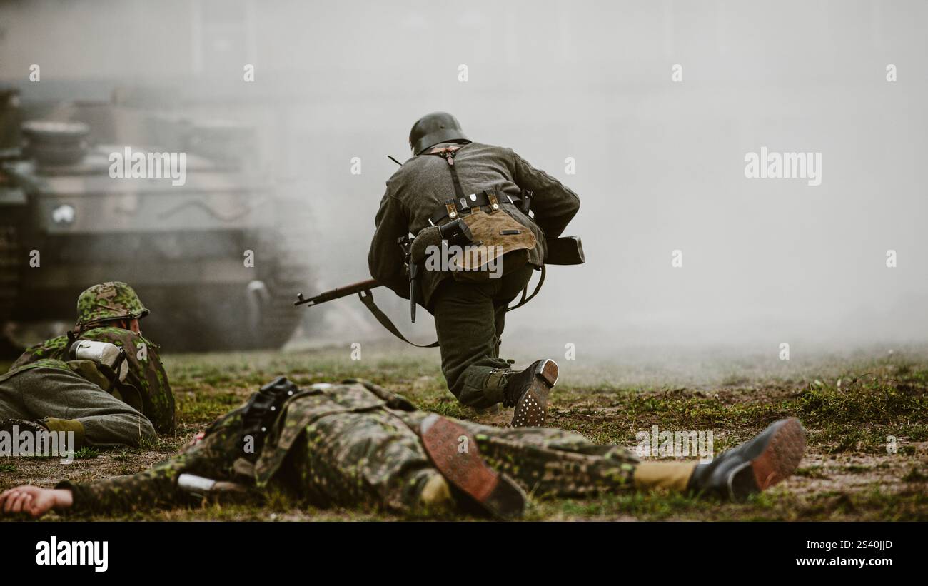 Historical reenactment of World War II, the fight between the Nazis and ...