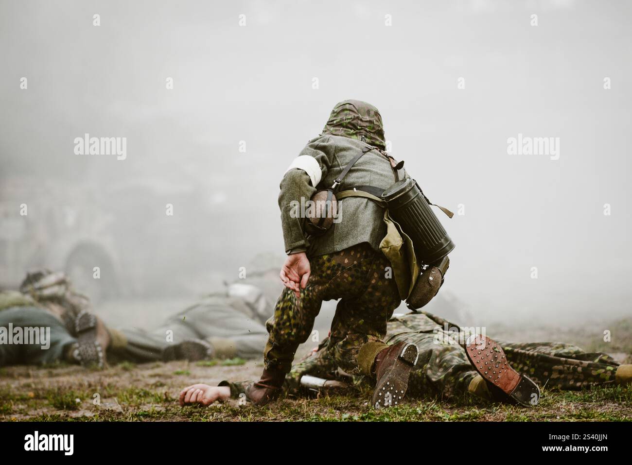 Historical reenactment of World War II, the fight between the Nazis and ...