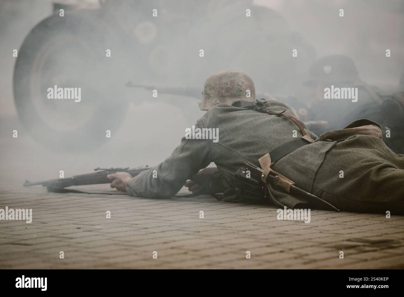 Historical reenactment of World War II, the fight between the Nazis and ...