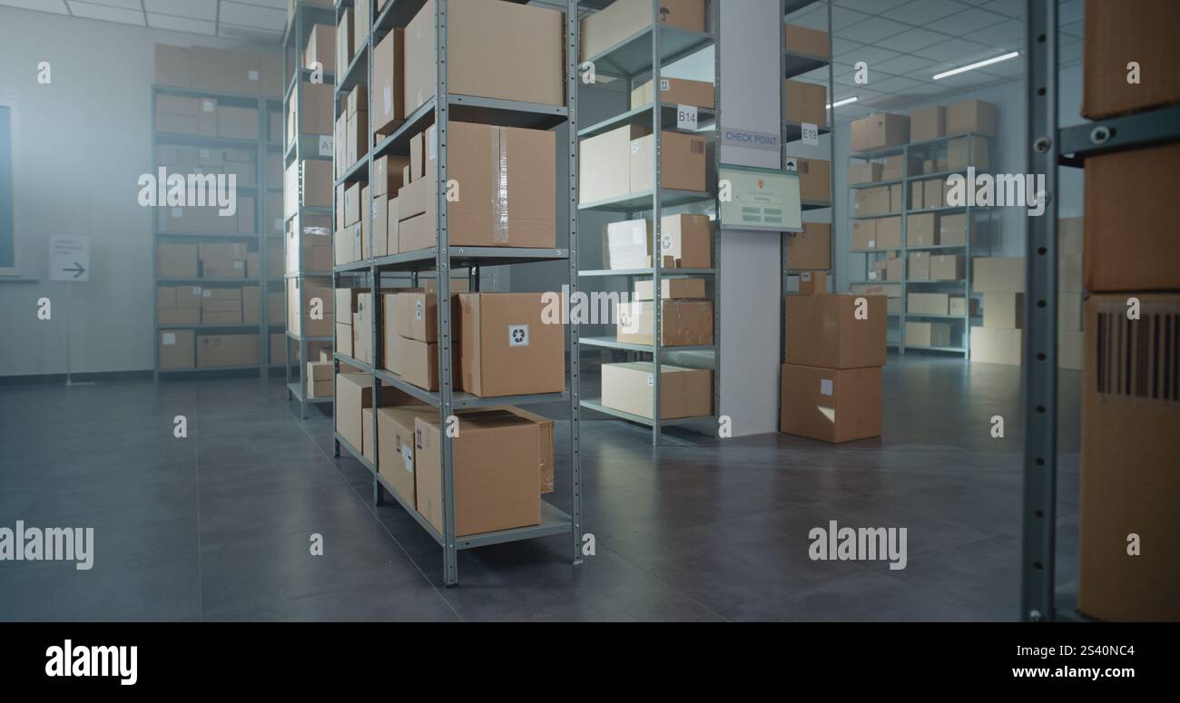 Big Storage, Warehouse Retail Center with Rows of Shelves with ...