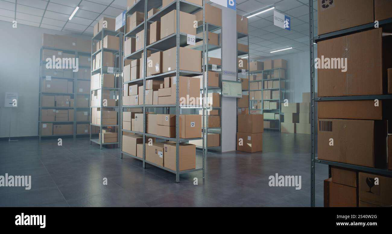 Big Storage, Warehouse Retail Center with Rows of Shelves with ...