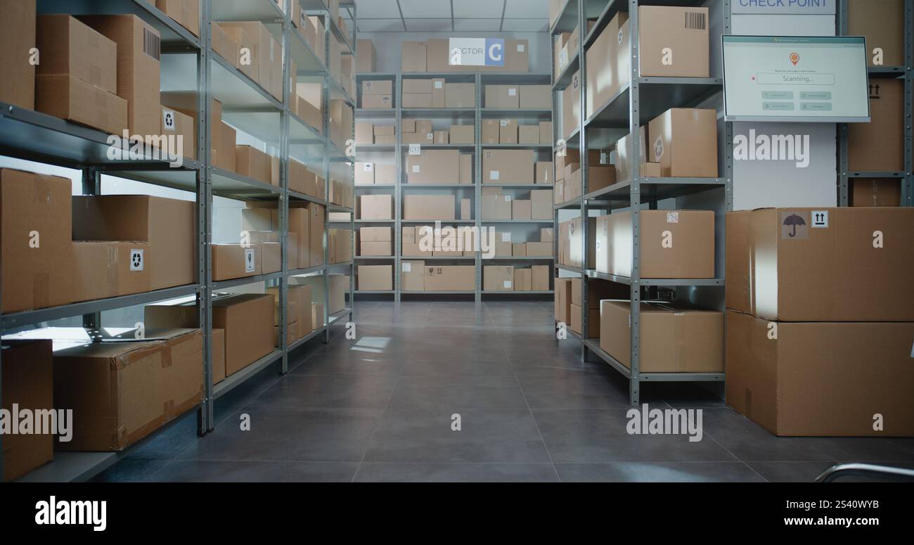 Big Storage, Warehouse Retail Center with Rows of Shelves with ...