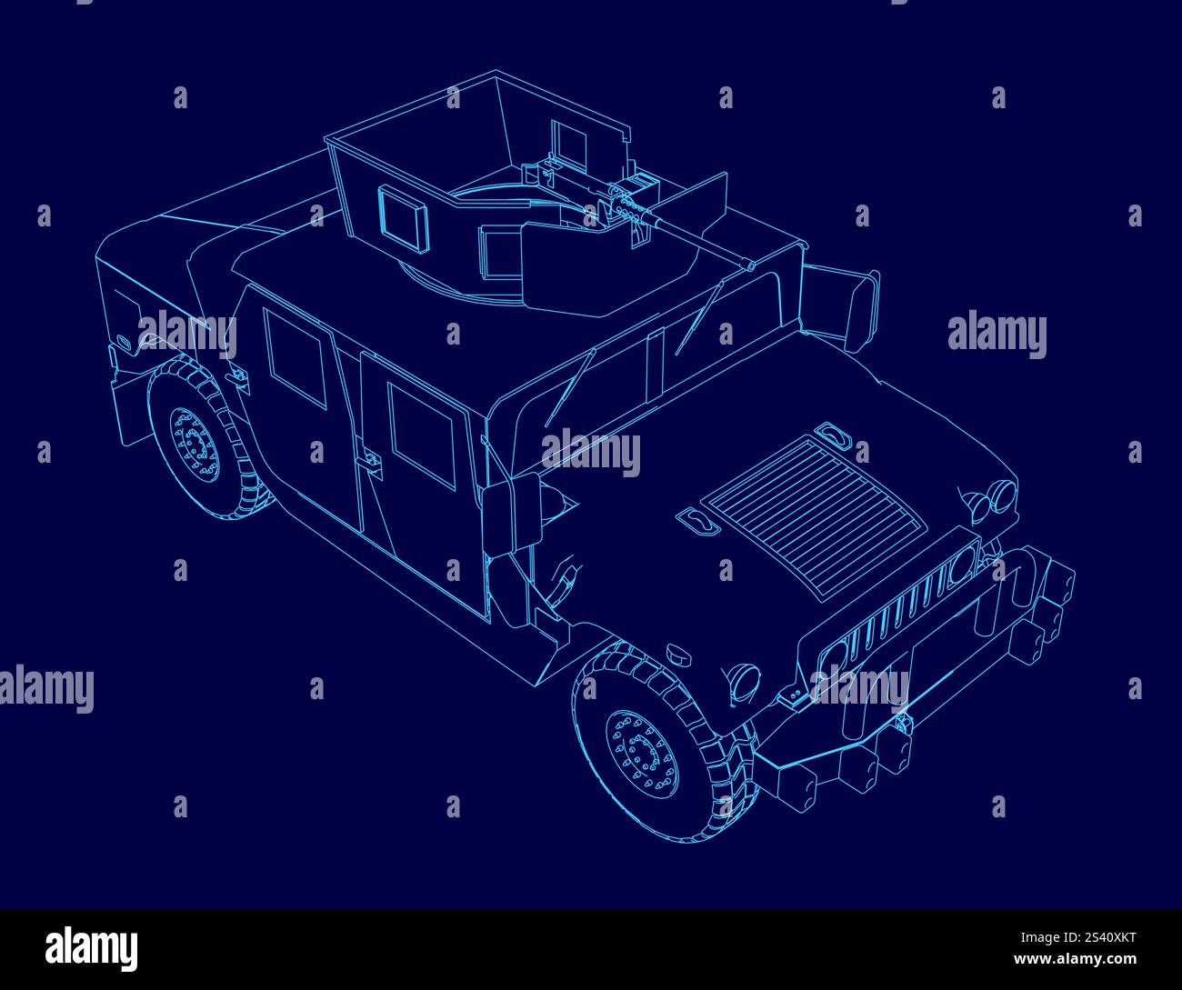 Blue drawing of a military vehicle with a gun on top Stock Vector Image ...