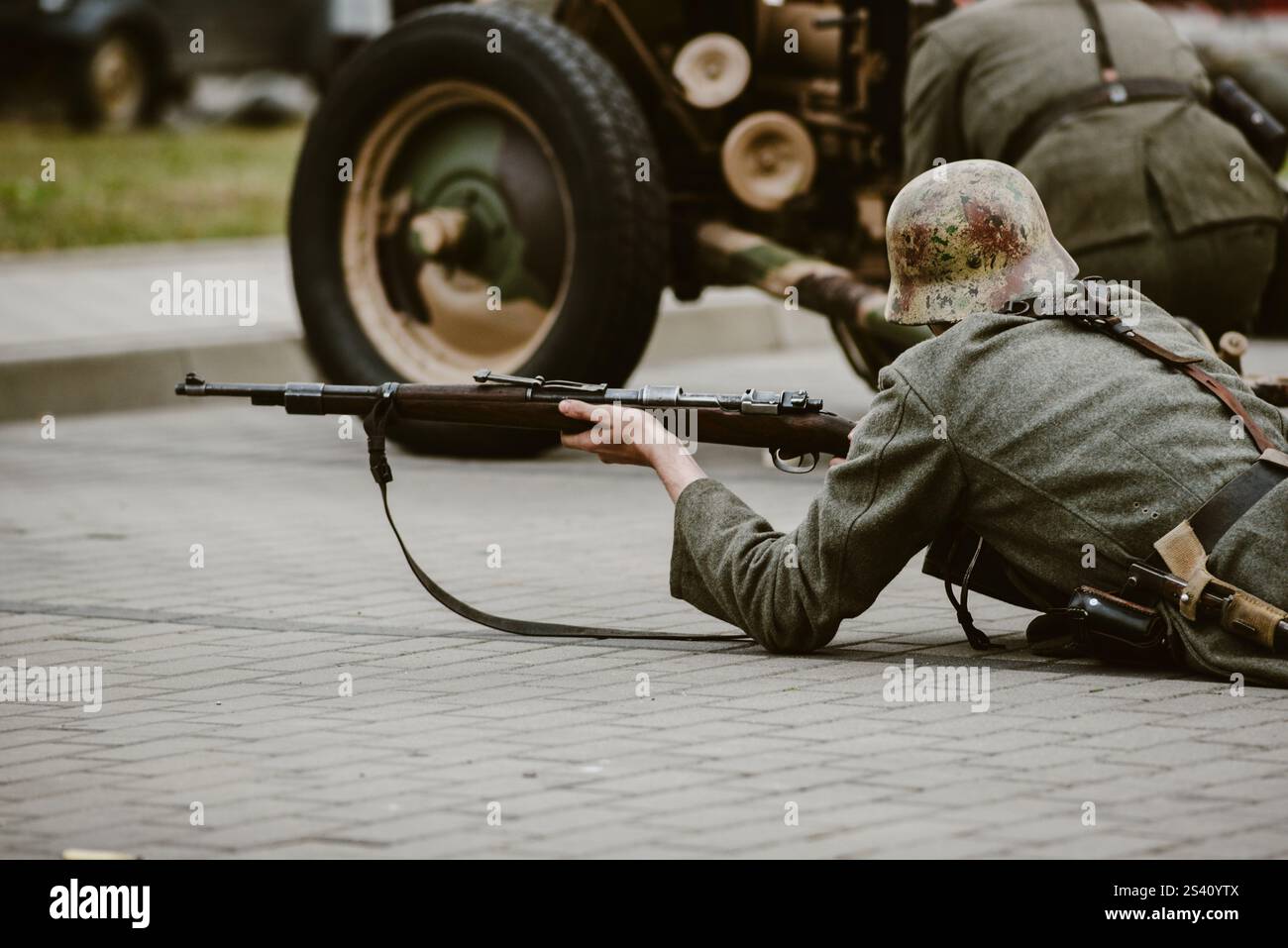 Historical reenactment of World War II, the fight between the Nazis and ...