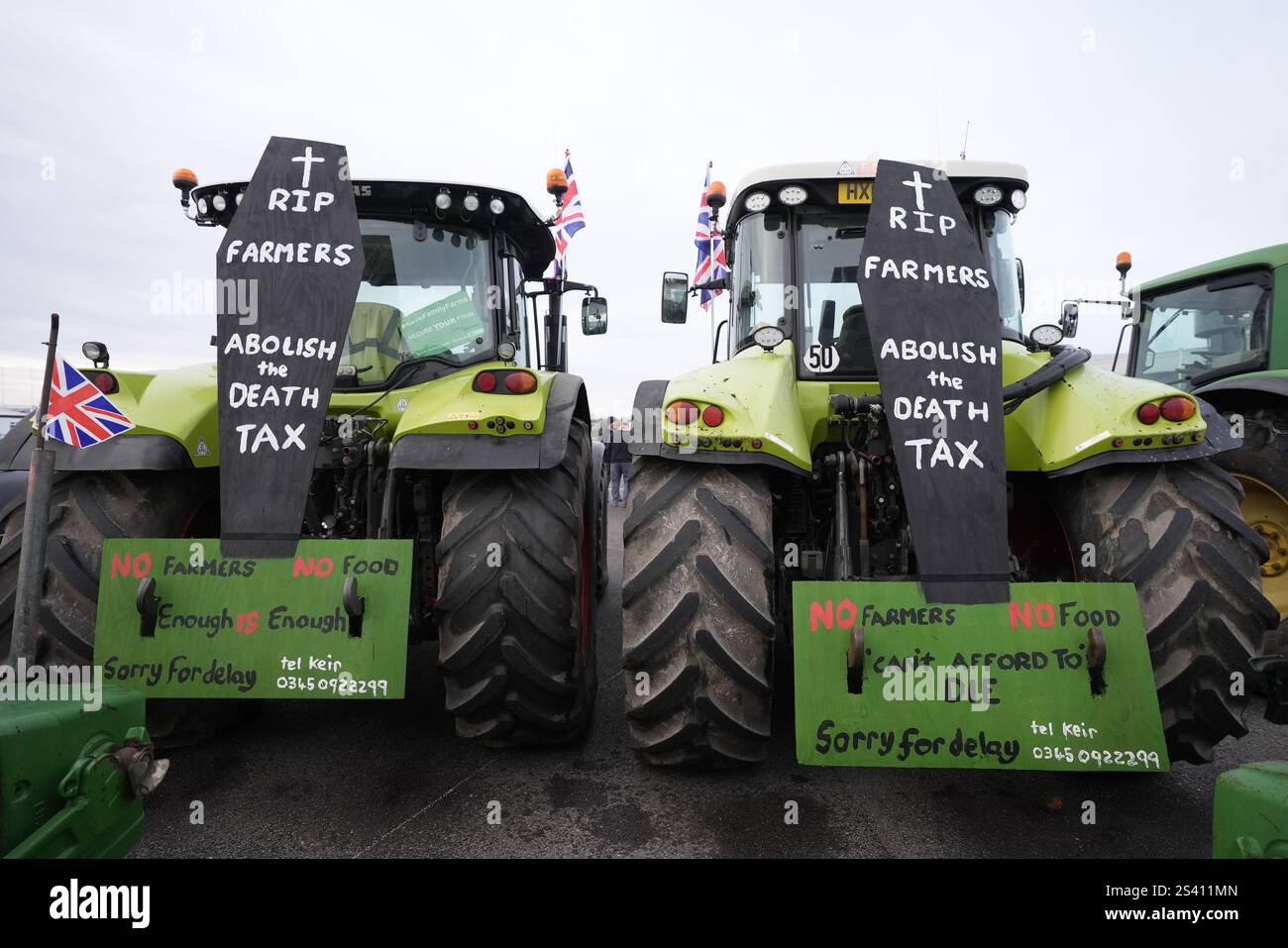 Tractors are lined up at Thruxton Race Circuit, Hampshire, ahead of a ...