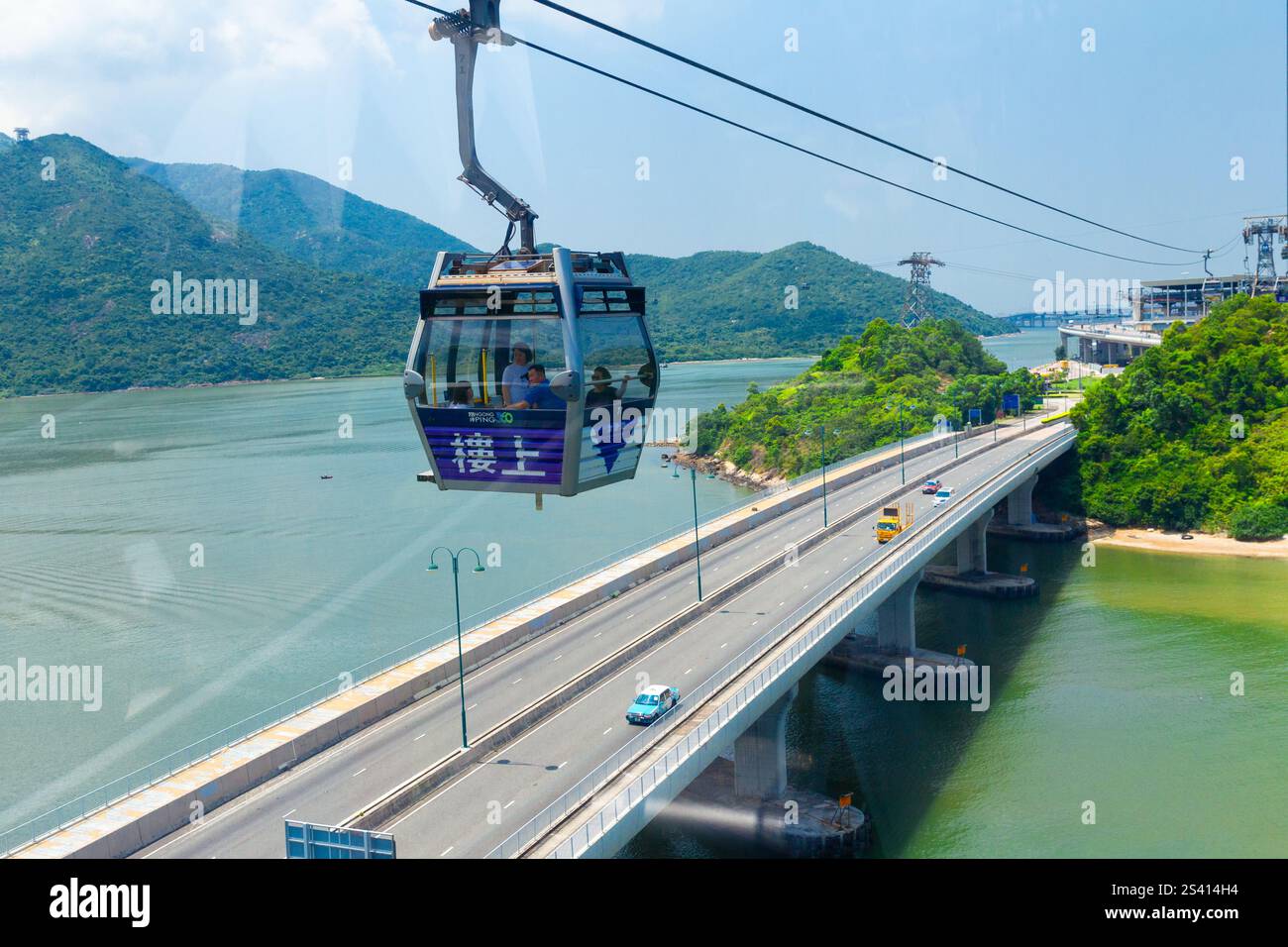 The cable car on Lantau Island in Hong Kong, running between Tung Chung ...