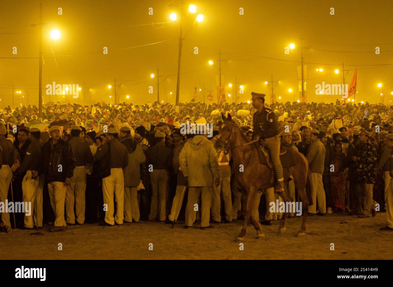 Crowd celebrating cultural festival at night with vibrant lights and ...