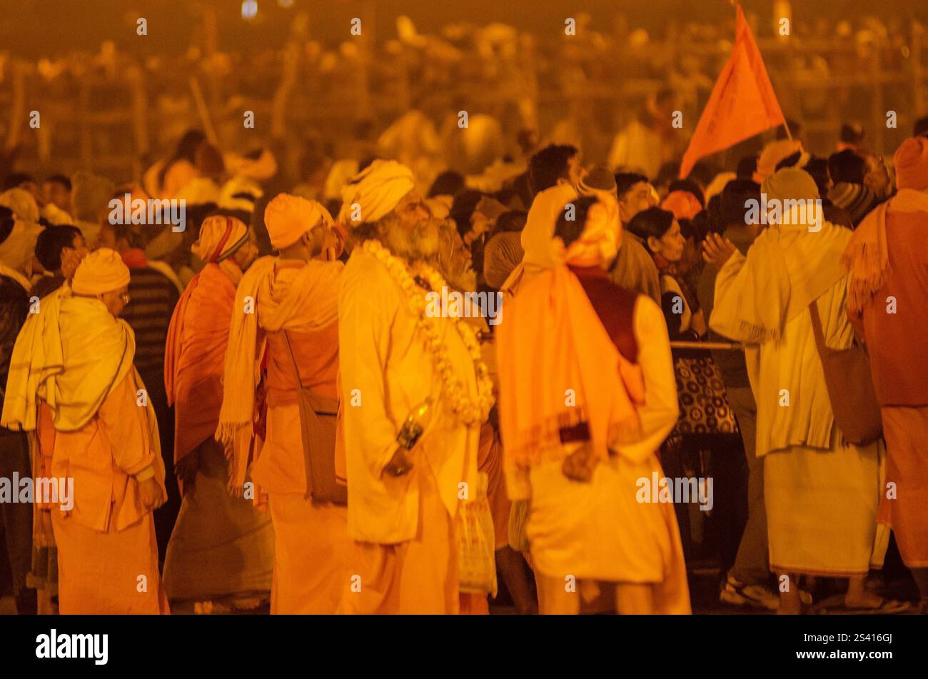Crowd celebrating cultural festival at night with vibrant lights and ...