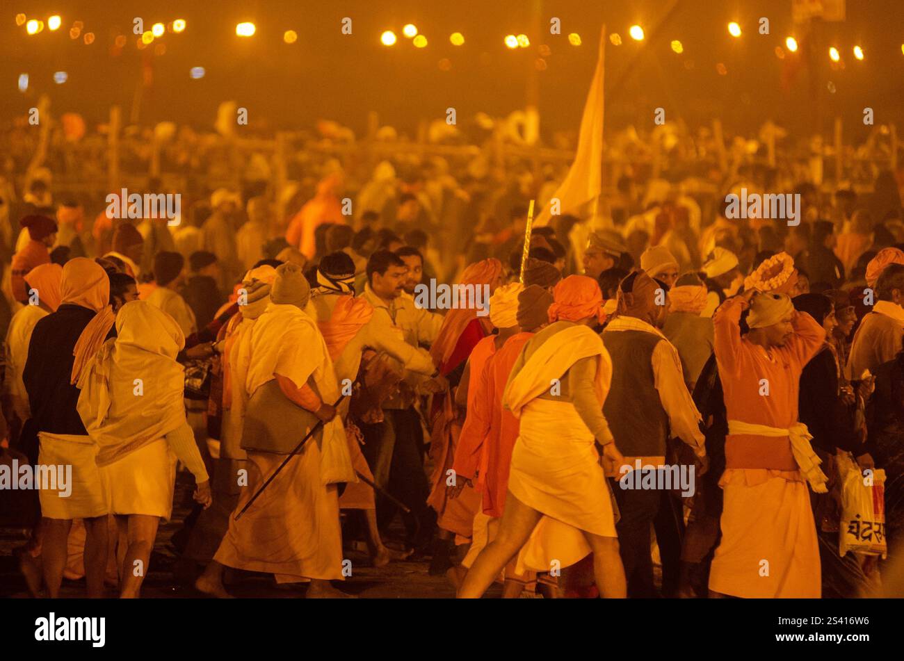 Crowd celebrating cultural festival at night with vibrant lights and ...