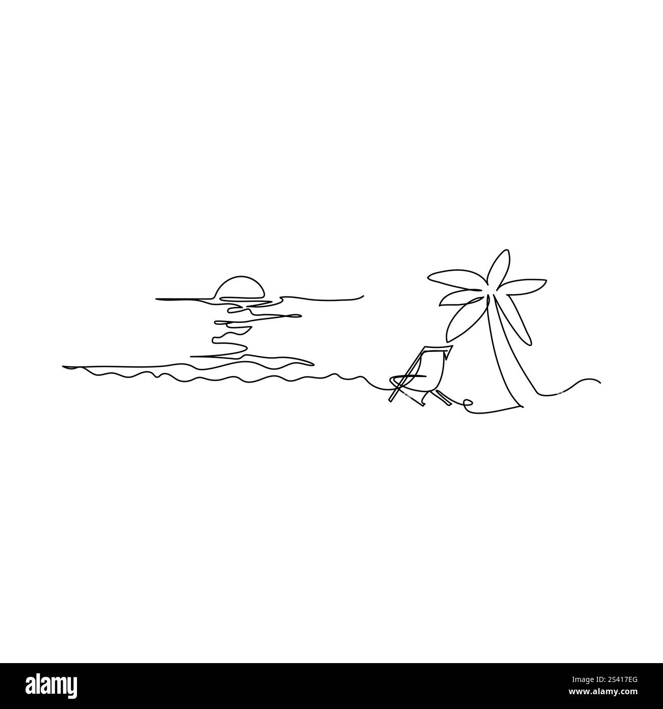 Sunset with cloud on sea ocean continuous one line drawing Sunrise one ...