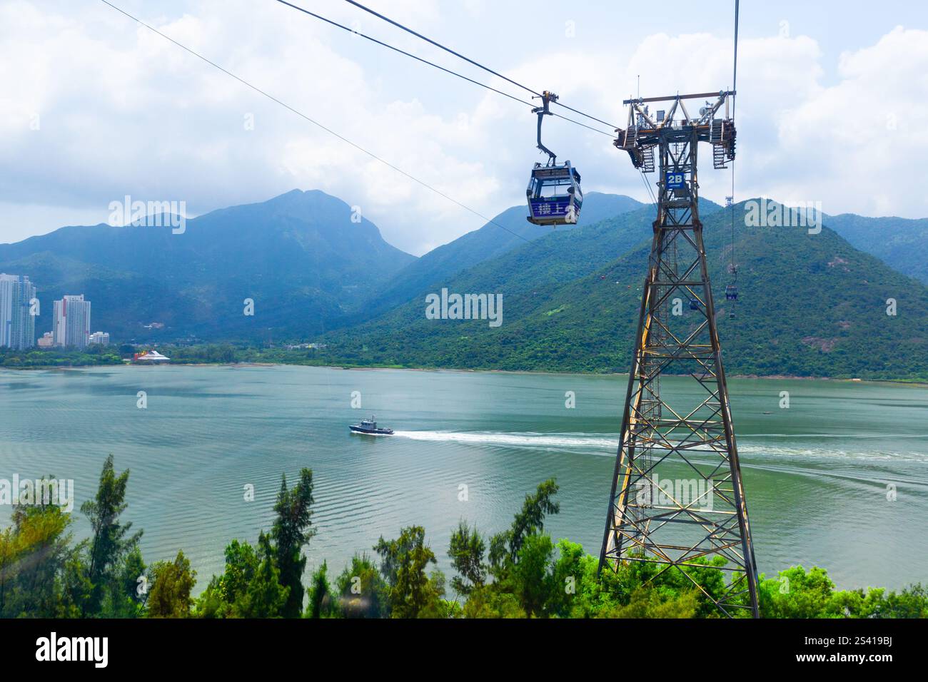 The cable car on Lantau Island in Hong Kong, running between Tung Chung ...