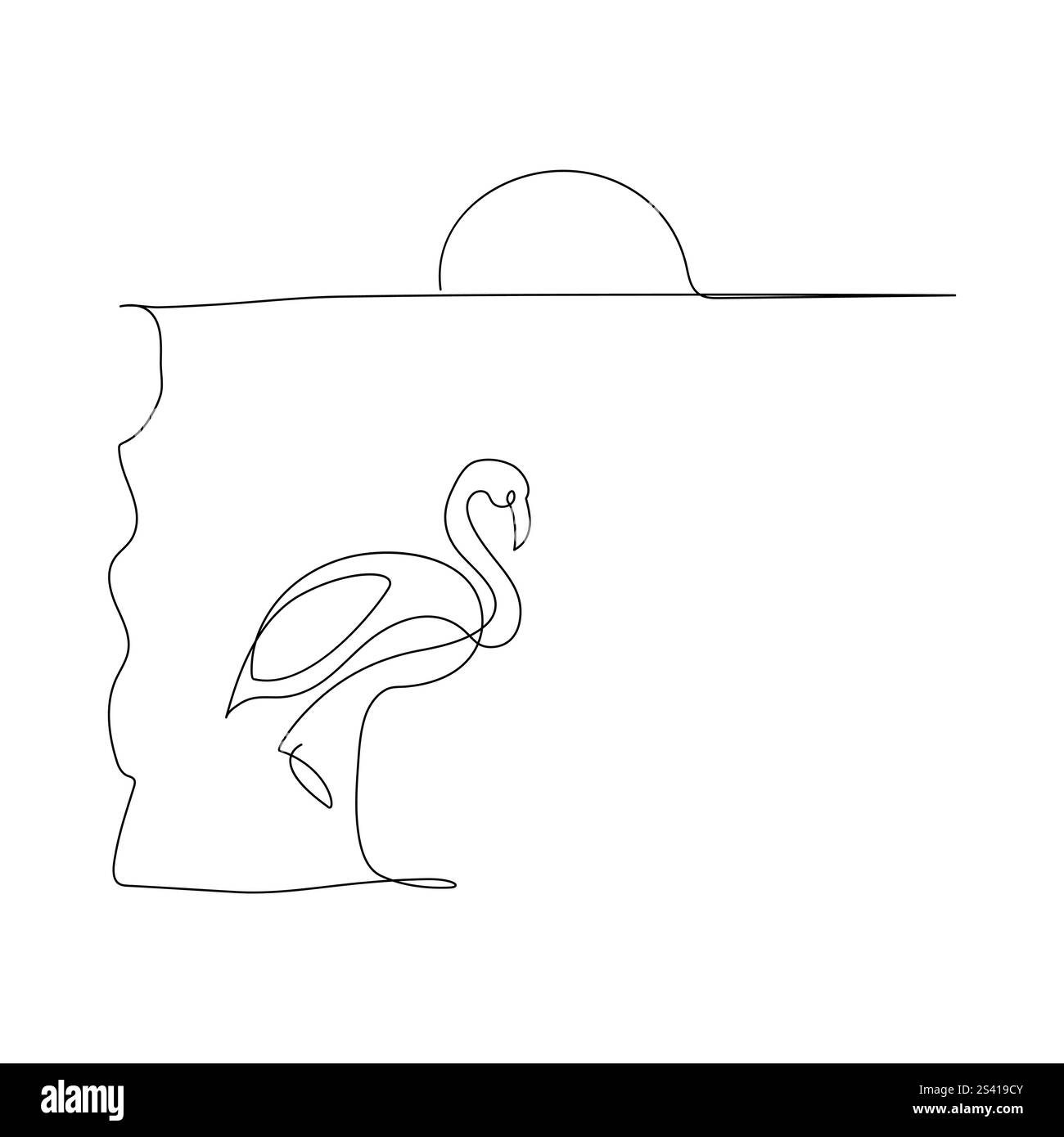 Sunset With Cloud On Sea Ocean Continuous One Line Drawing Sunrise One Single Line Linear Style
