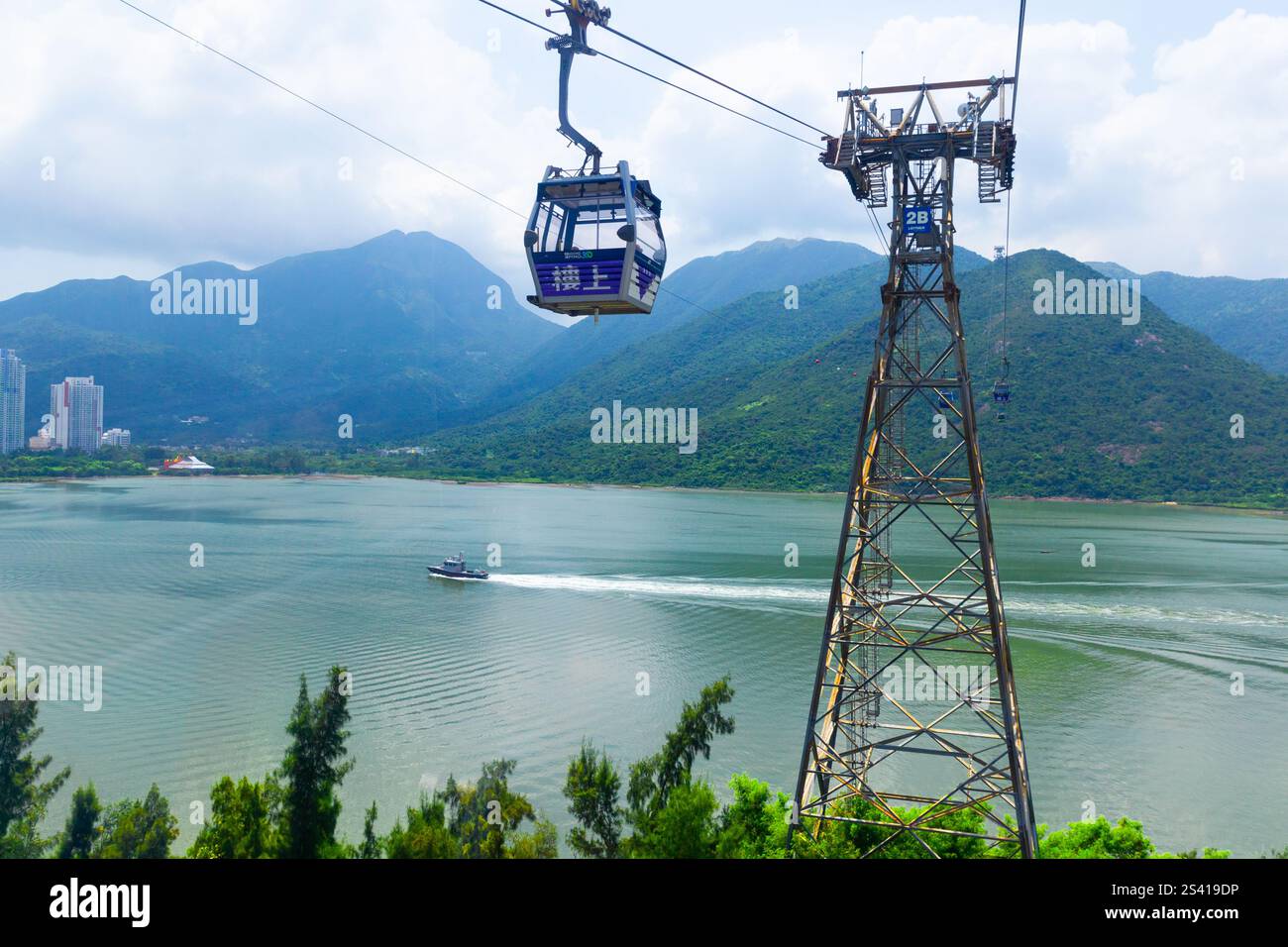 The cable car on Lantau Island in Hong Kong, running between Tung Chung ...