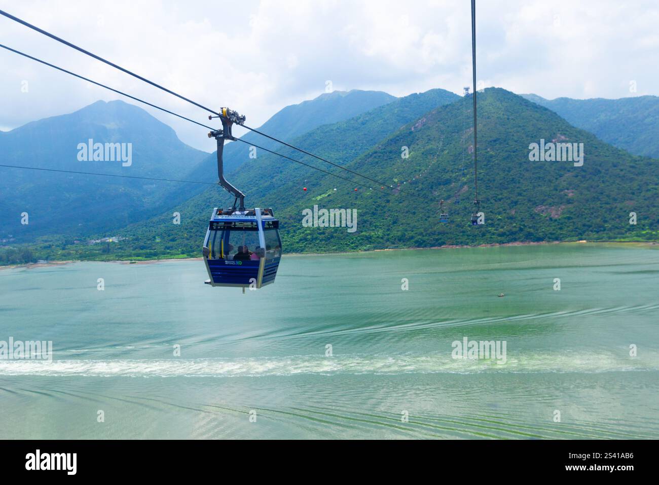 The cable car on Lantau Island in Hong Kong, running between Tung Chung ...