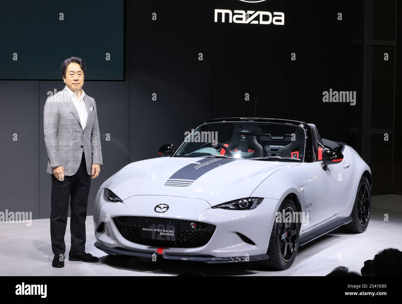 Chiba, Japan. 10th Jan, 2025. Japan's automaker Mazda Motor president Masahiro Moro displays the ...