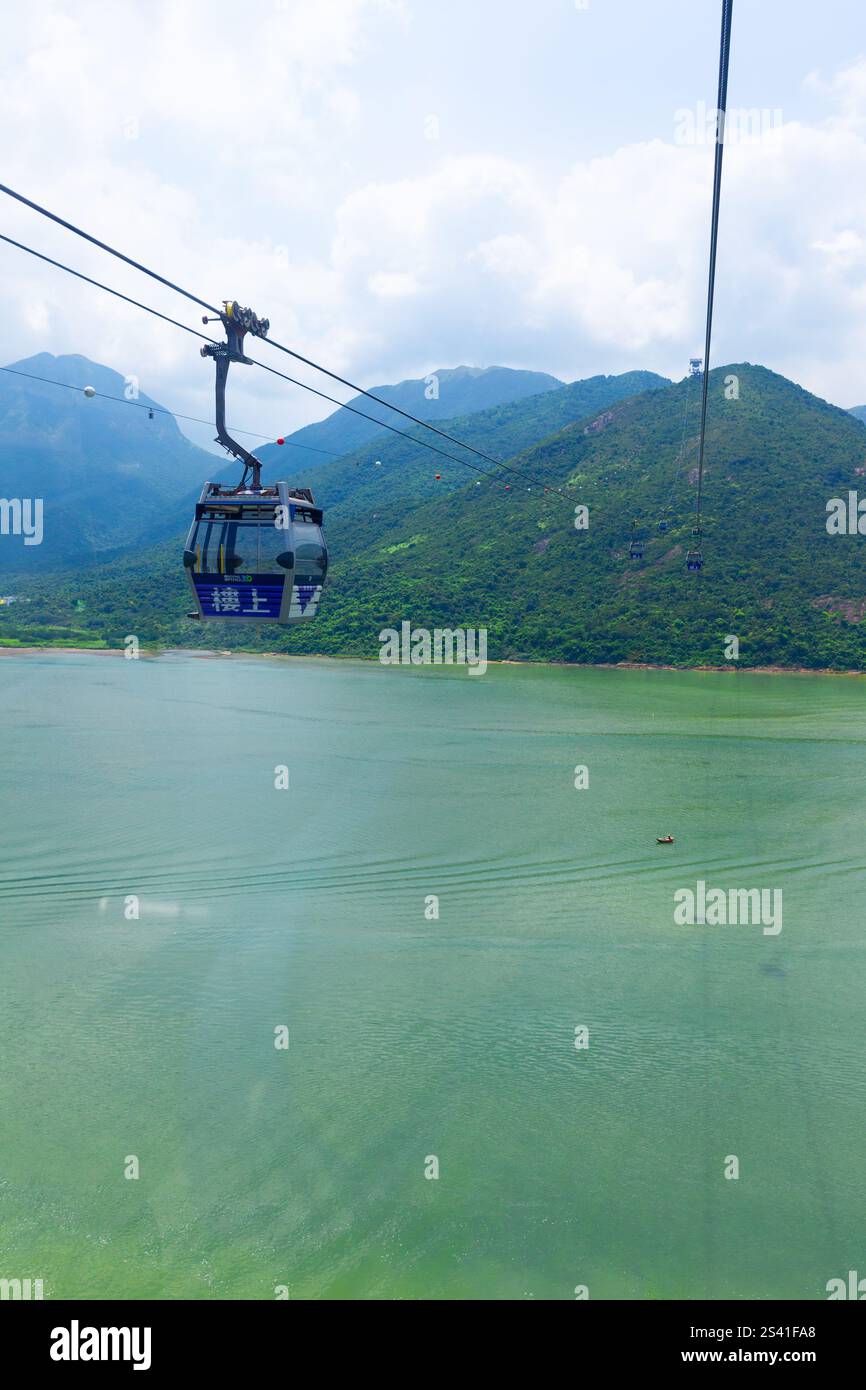 The cable car on Lantau Island in Hong Kong, running between Tung Chung ...