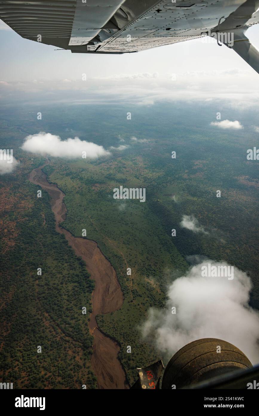 Aerial river views from a bush plane over Kenya's Great Rift Valley ...