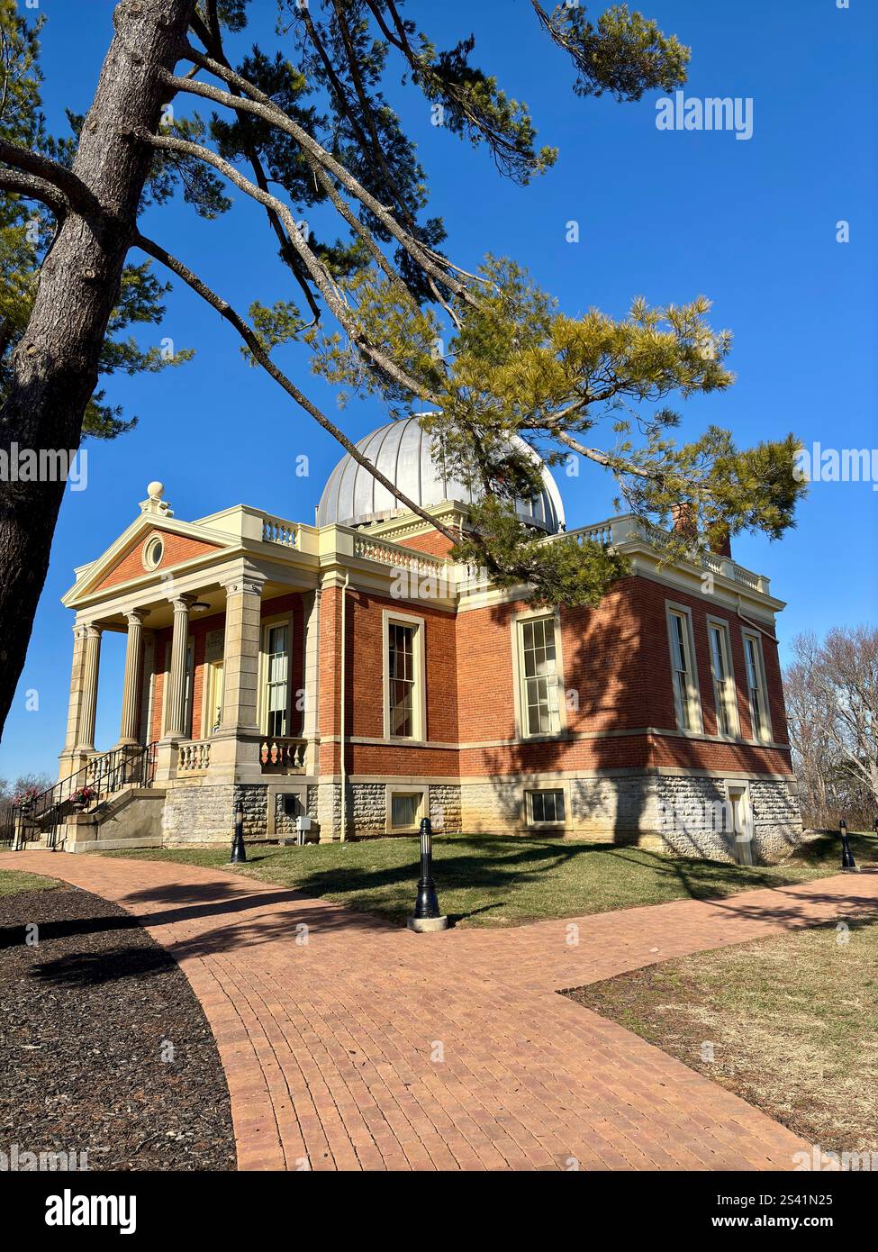 Historic Cincinnati Observatory brick building with dome on sunny day ...