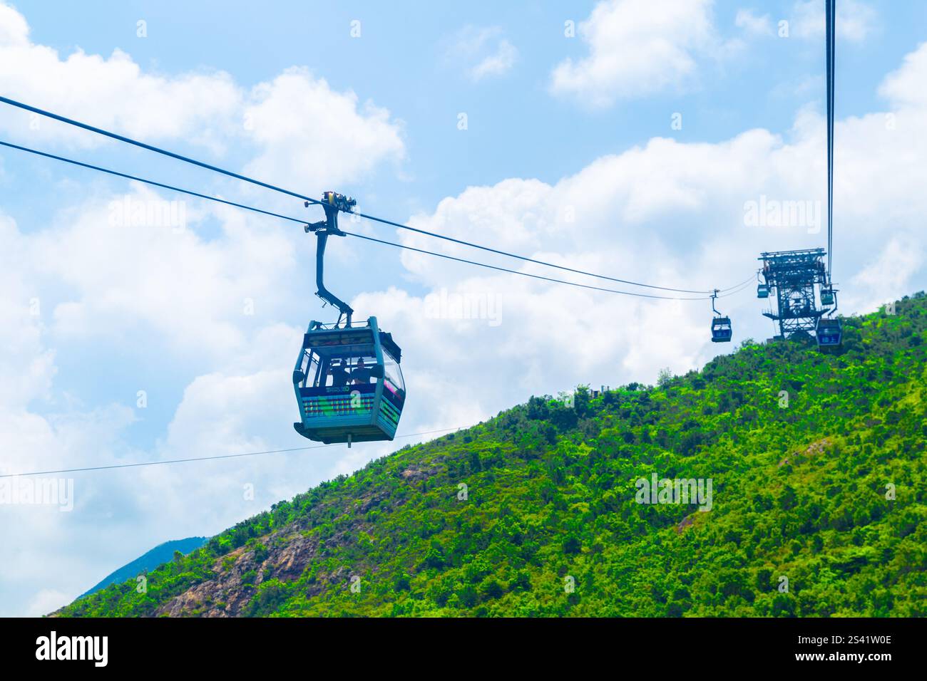 The cable car on Lantau Island in Hong Kong, running between Tung Chung ...