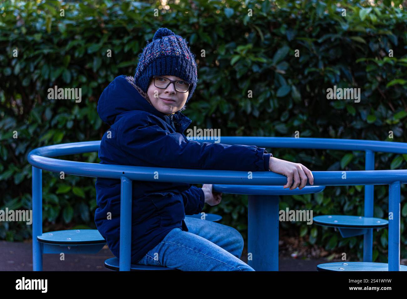 Portrait of nice boy having fun outdoor on the playground Stock Photo ...