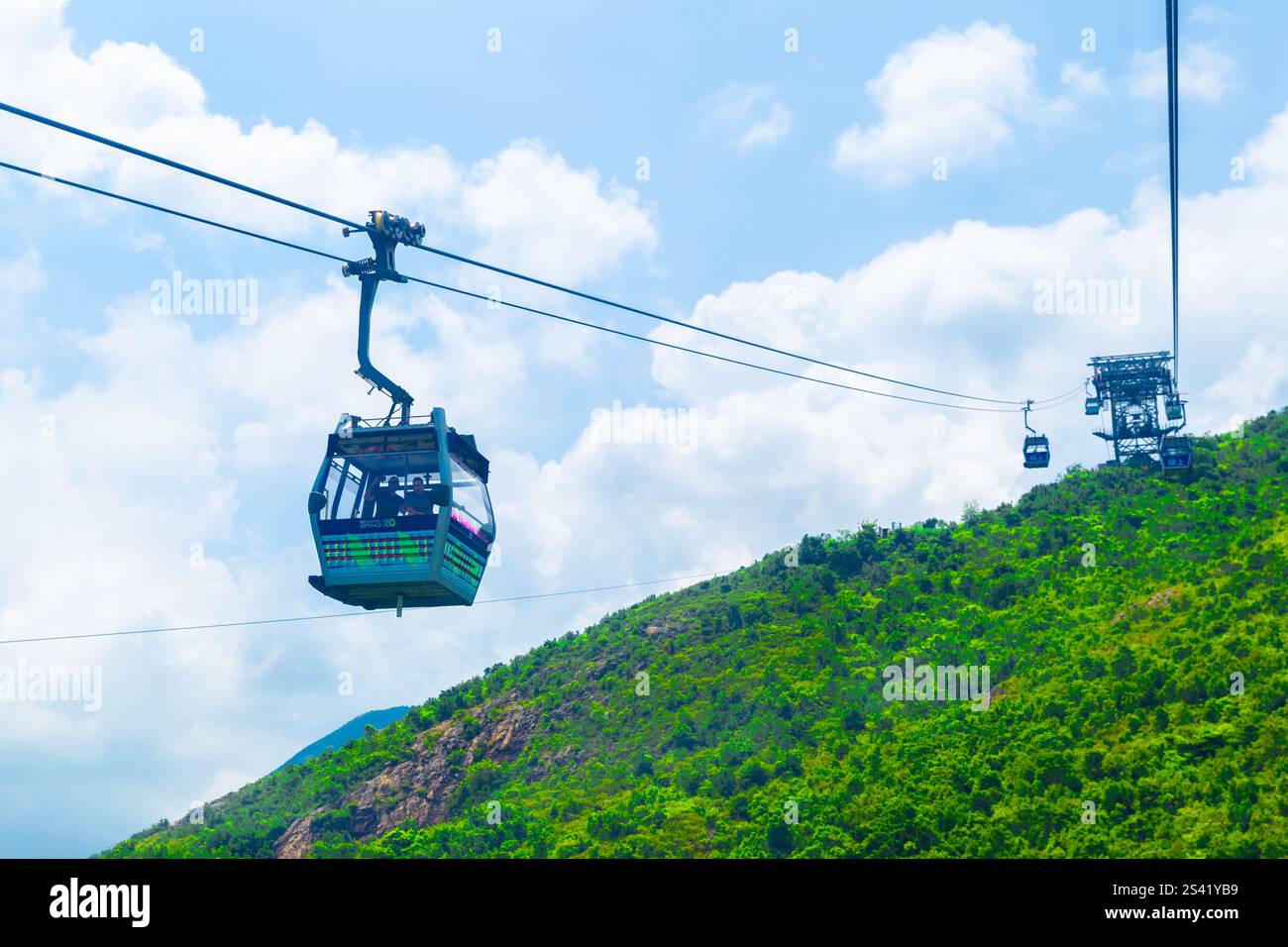 The cable car on Lantau Island in Hong Kong, running between Tung Chung ...