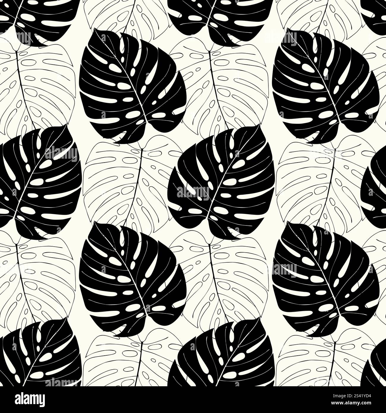 Monstera leaf pattern, dark contour and silhouette leaves monstera on ...